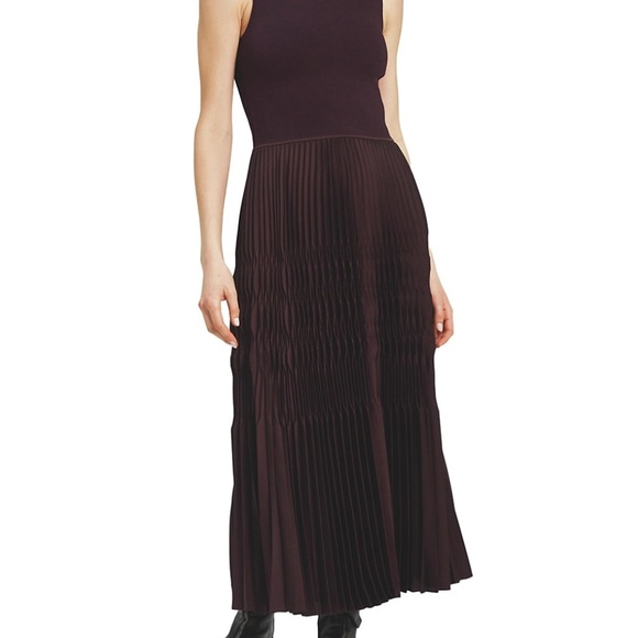 Theory | Dresses | Theory Pleatcombo Knit Maxi Dress Merlot | Poshmark